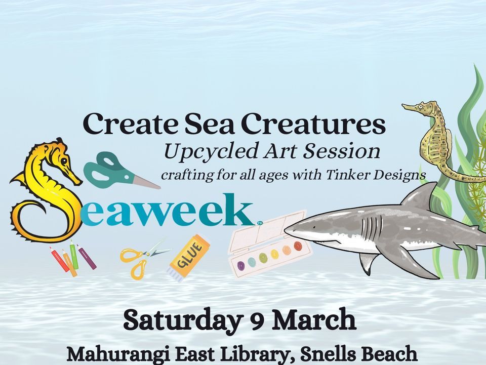 Create Upcycled Sea Creatures, Mahurangi East Library, Leigh, 9 March 2024