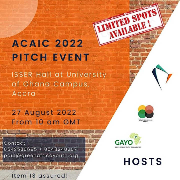 ACAIC 2022 Pitch Eent, University of Ghana, Accra, 27 August 2022
