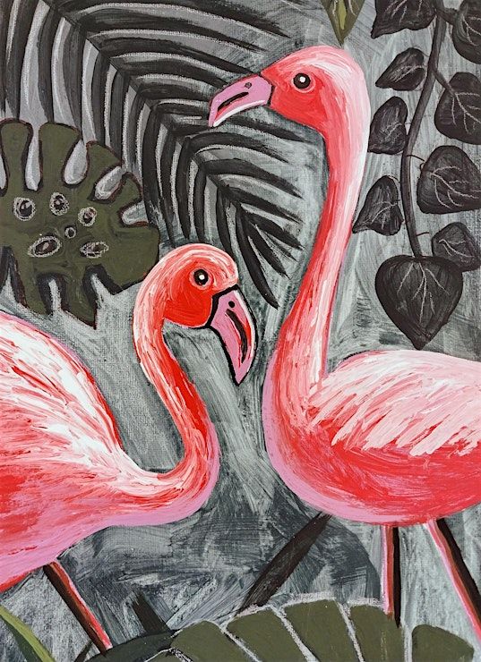 Pink Flamingos Acrylic Painting Class for Adults and Teens, Expressive ...