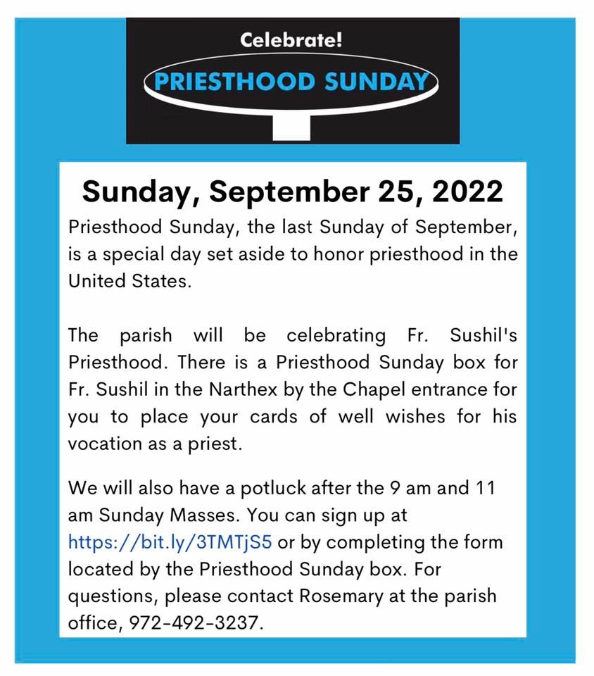 Priesthood Sunday Potluck Meal, St. Catherine of Siena Catholic Church ...