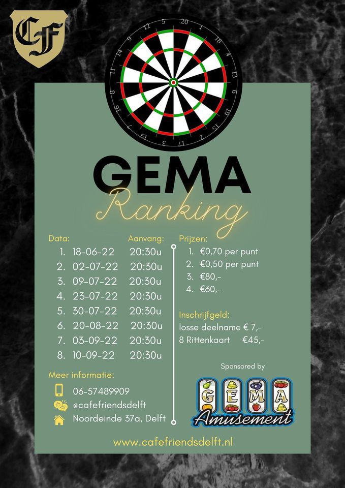 GEMA Ranking, Cafe Friends, Delft, 2 July to 3 July