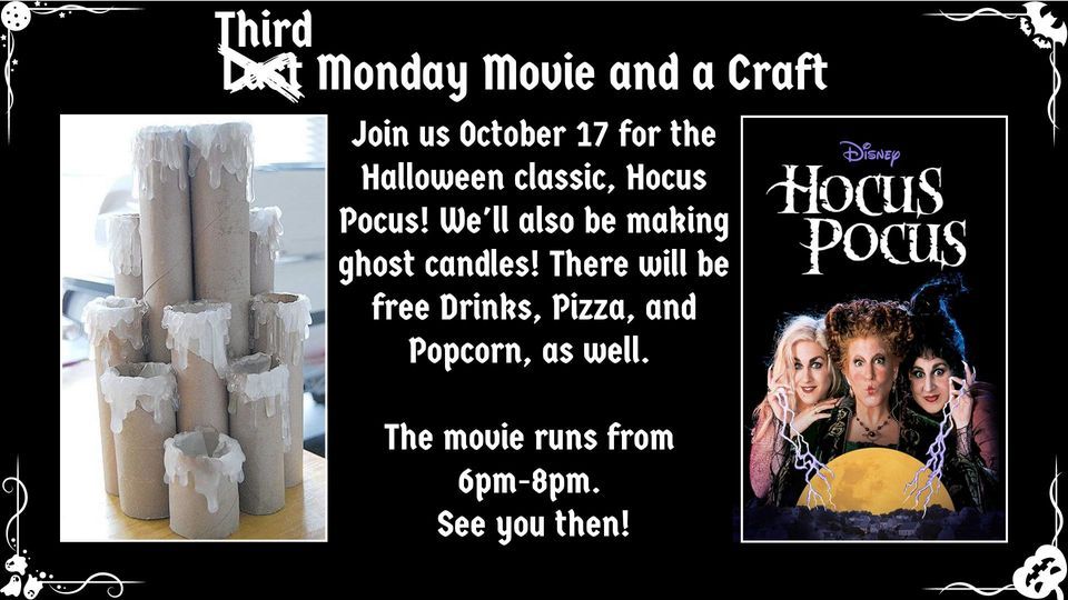 Third Monday Movie and a Craft: Hocus Pocus and Ghost Candles!, West ...