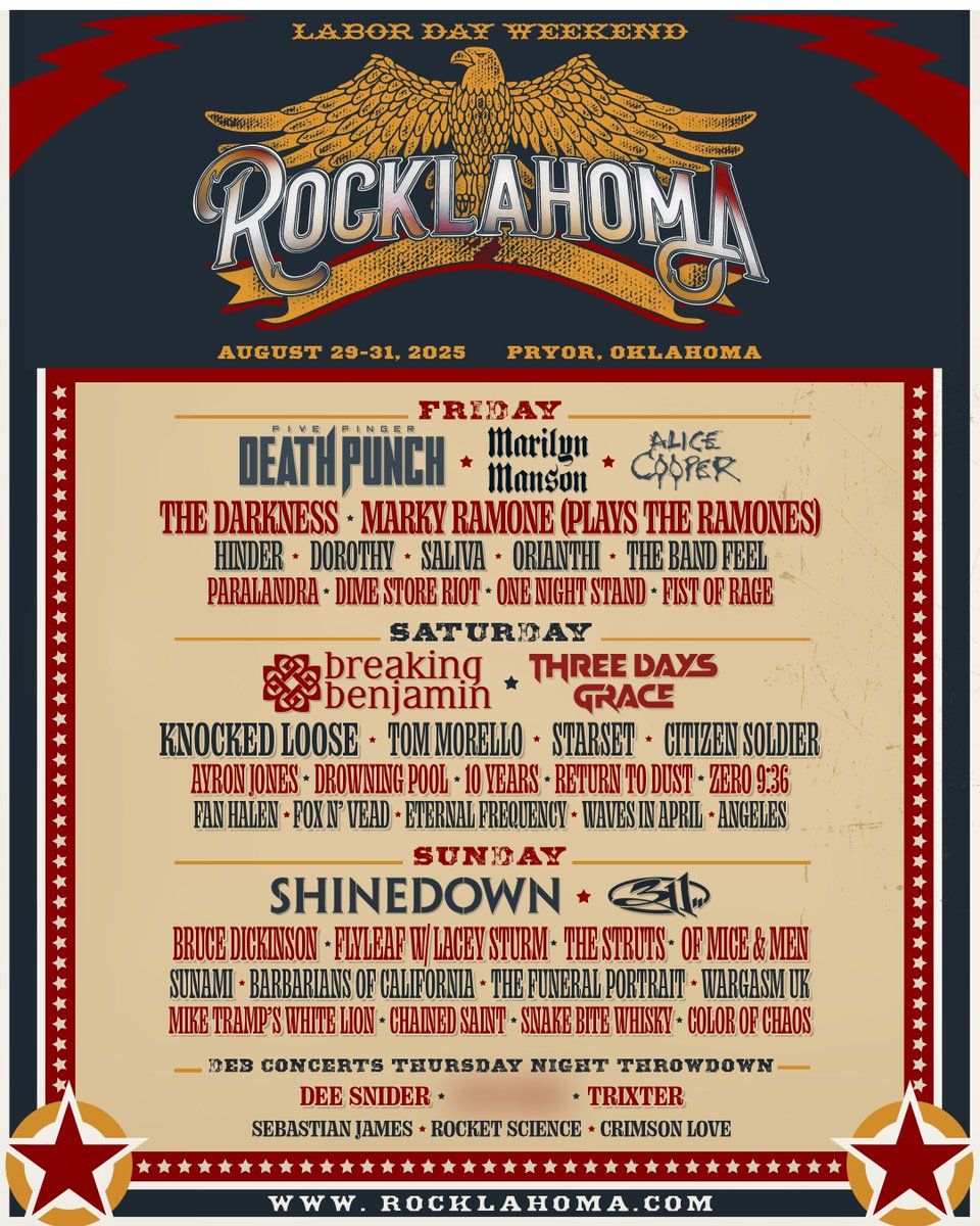 2025 Rocklahoma Festival: Five Finger Death Punch Marilyn Manson Alice ...