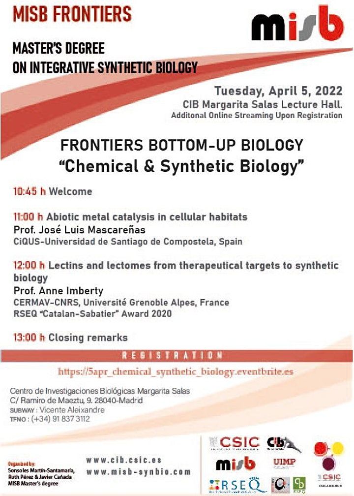 FRONTIERS BOTTOM-UP BIOLOGY. “Chemical & Synthetic Biology”, Centro de ...