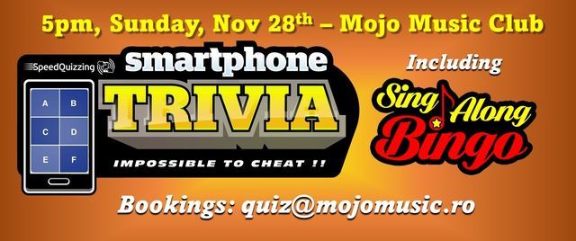 Sunday Speed Quiz with Sing-Along Bingo!, Mojo, Bucharest, 28 November 2021