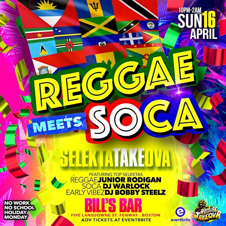 REGGAE meets SOCA at Bills Bar, Bill's Bar & Lounge, Boston, 16 April ...