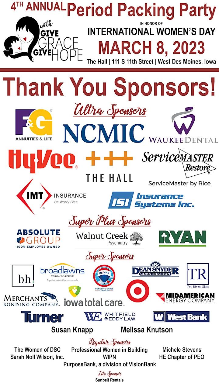 4th Annual Period Packing Party with Give Grace, Give Hope, The Hall ...