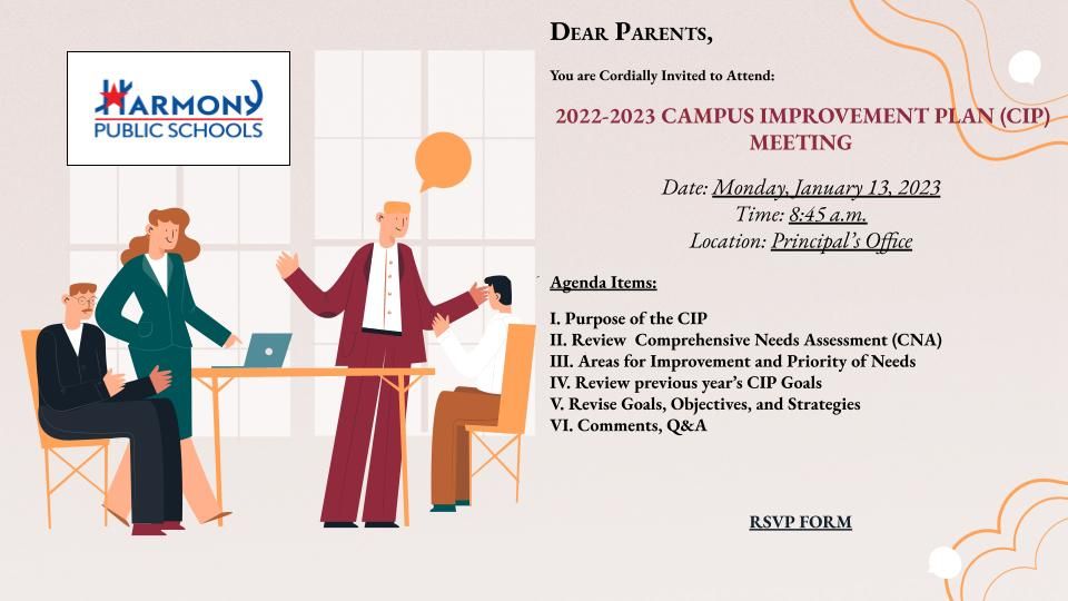 CAMPUS IMPROVEMENT PLAN (CIP) MEETING, Harmony Science Academy - Cedar ...