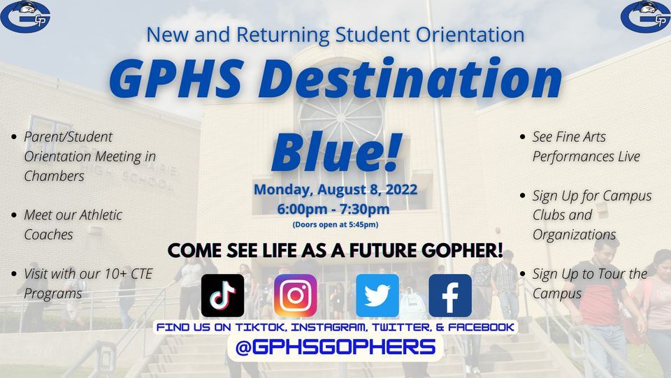 GPHS Destination Blue - Student Orientation, GPHSGophers, Grand Prairie ...