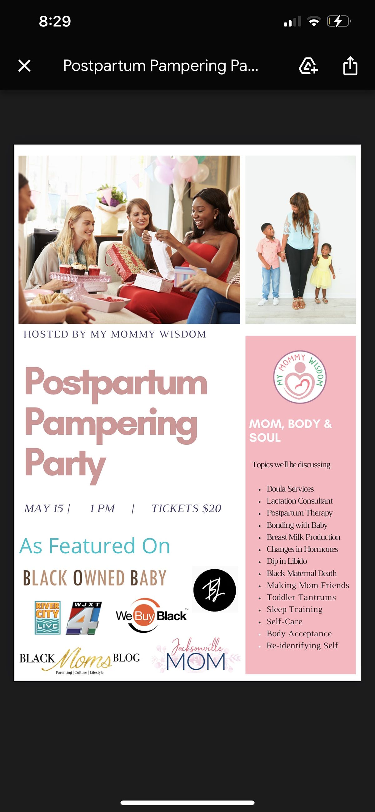 Postpartum Pampering Party, Regency Square Mall, Jacksonville, 15 May 2021