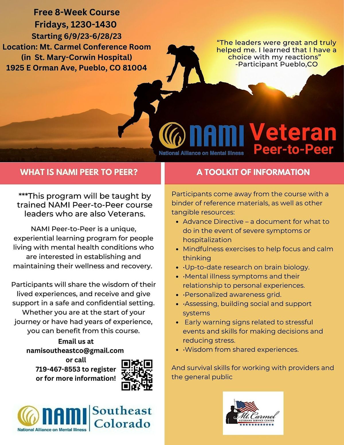 NAMI Peer-to-Peer, Mt. Carmel Veterans Service Center, Pueblo, 16 June 2023