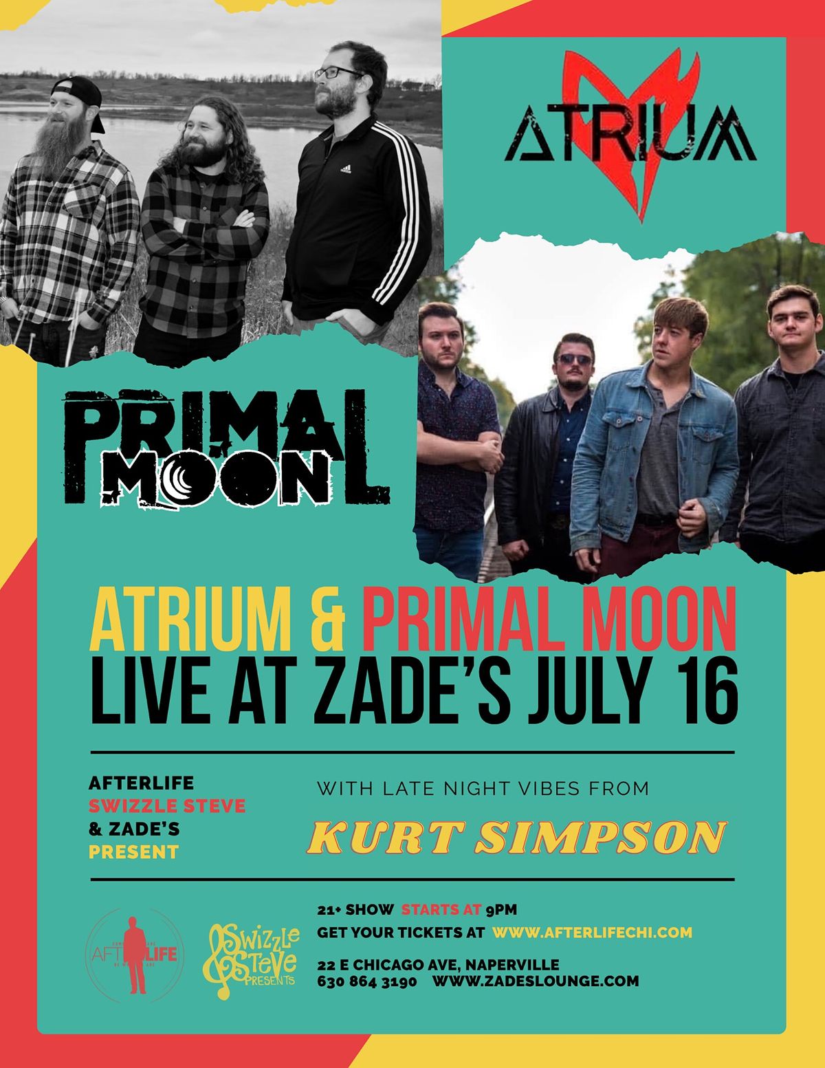 Atrium and Primal Moon, Zade's Lounge, Naperville, 16 July to 17 July