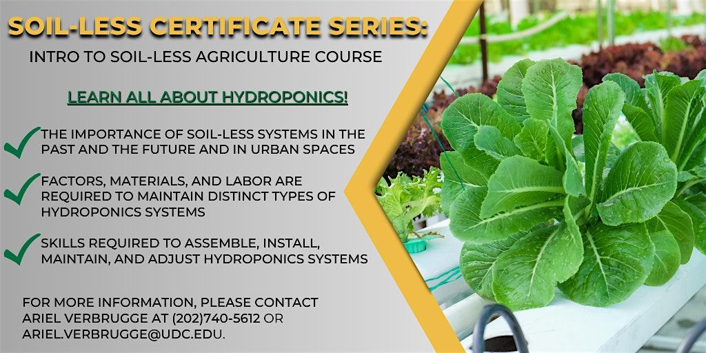 Intro to Soil-less Agriculture Certificate Course, 12001 Old Baltimore ...