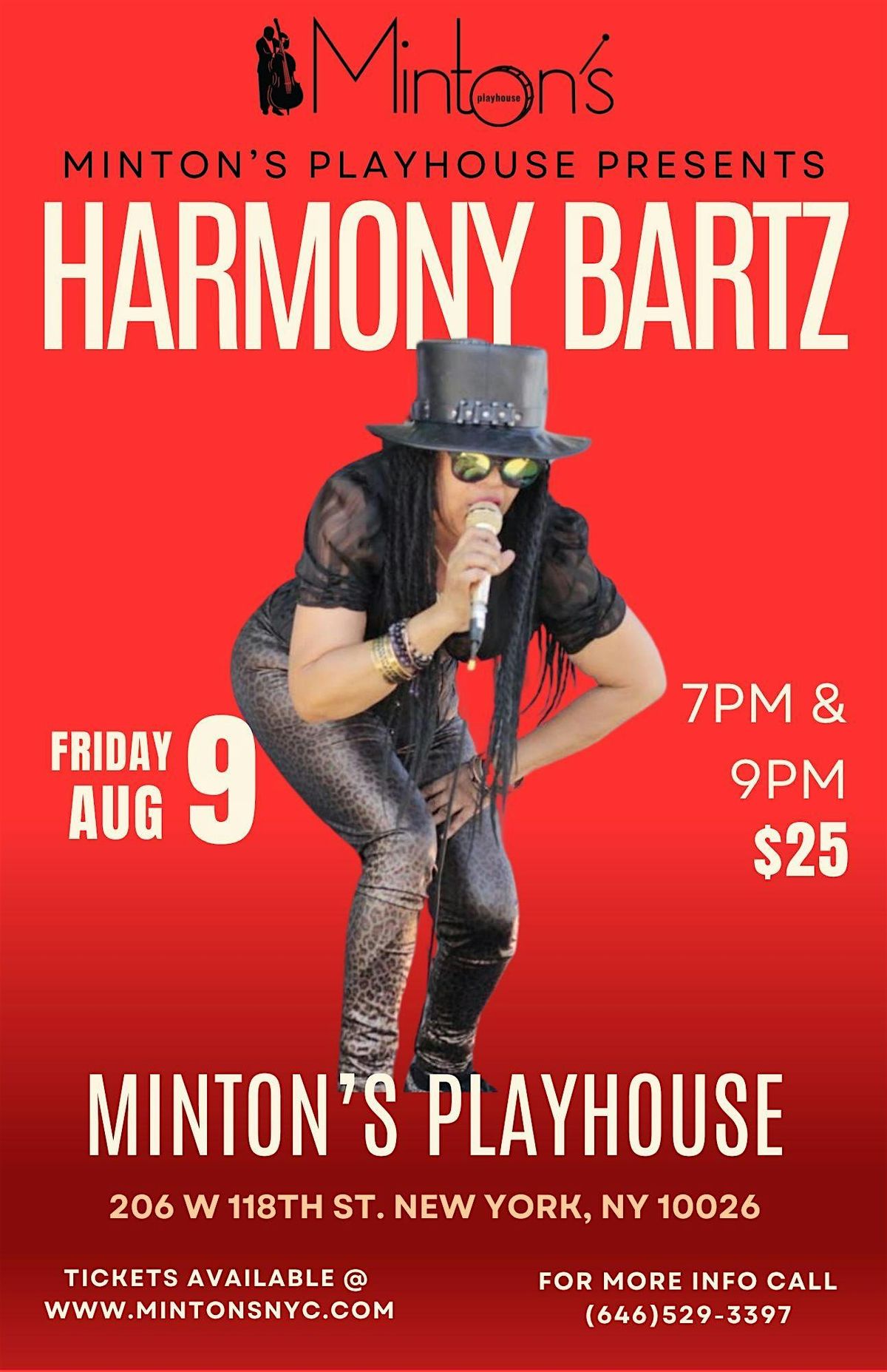 Fri. 08/09: Harmony Bartz at Mintons Playhouse Harlem NYC., Minton's ...