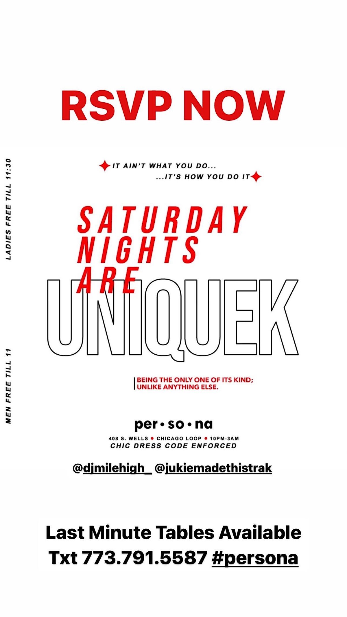 UNIQUEK SATURDAYS @ PERSONA NIGHT CLUB, PERSONA, Chicago, 5 November to ...