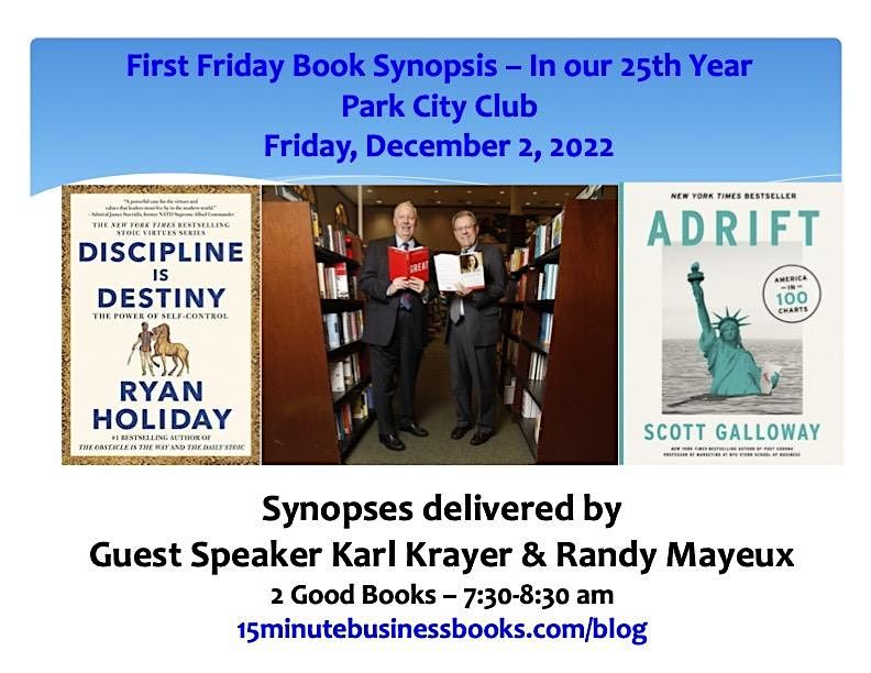 First Friday Book Synopsis, December 2, 2022, Park City Club, Dallas, 2 ...
