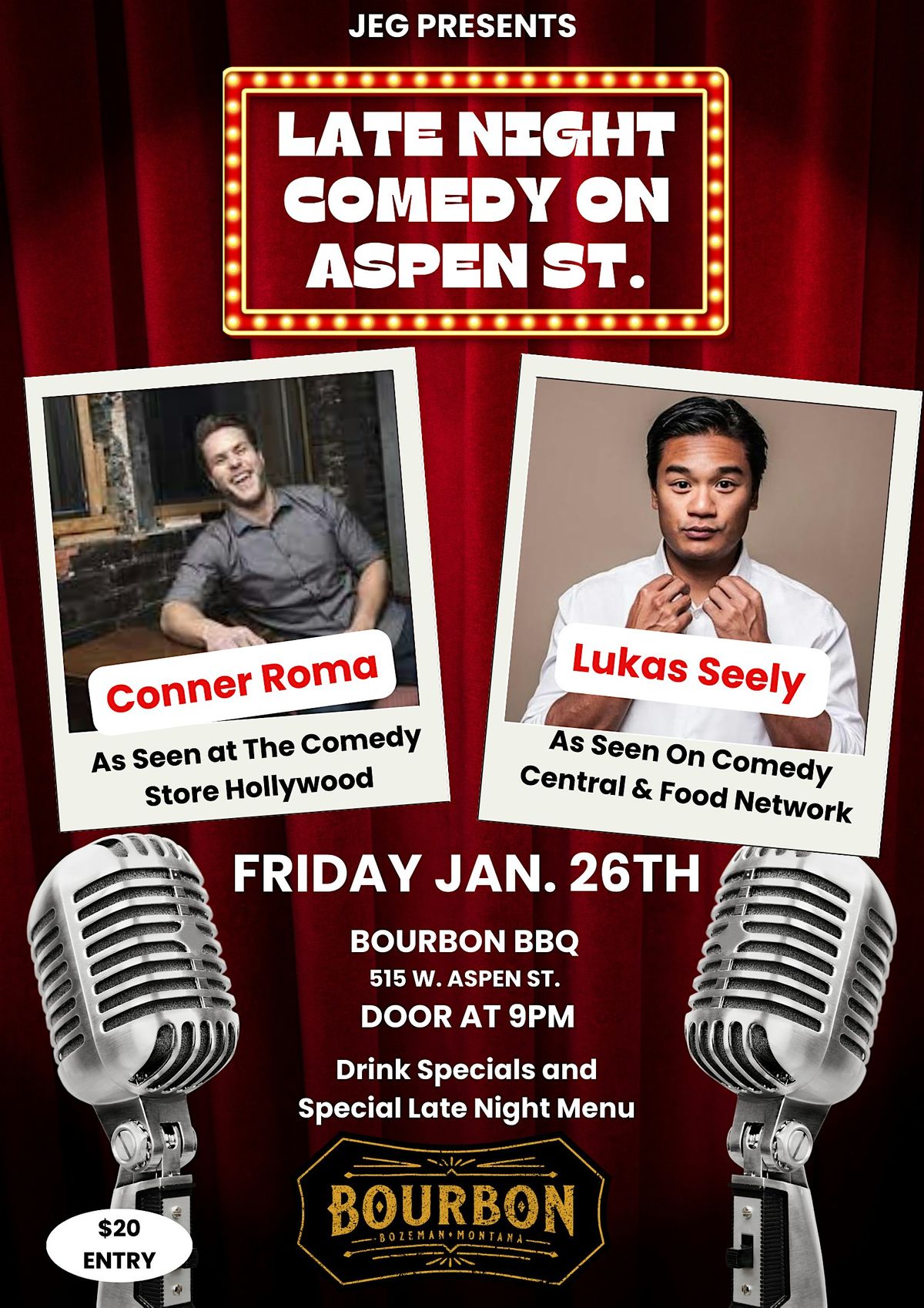 Comedy on Aspen St. w/ Conner Roma & Lukas Seely, Bourbon, West Aspen ...