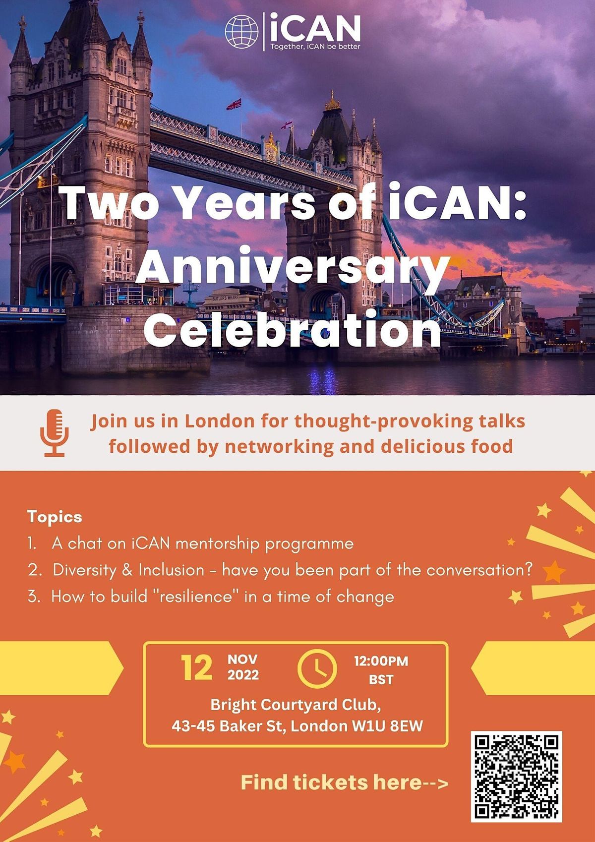 Two Years of iCAN: Anniversary Celebration, Bright Courtyard Club, London, 12 November 2022