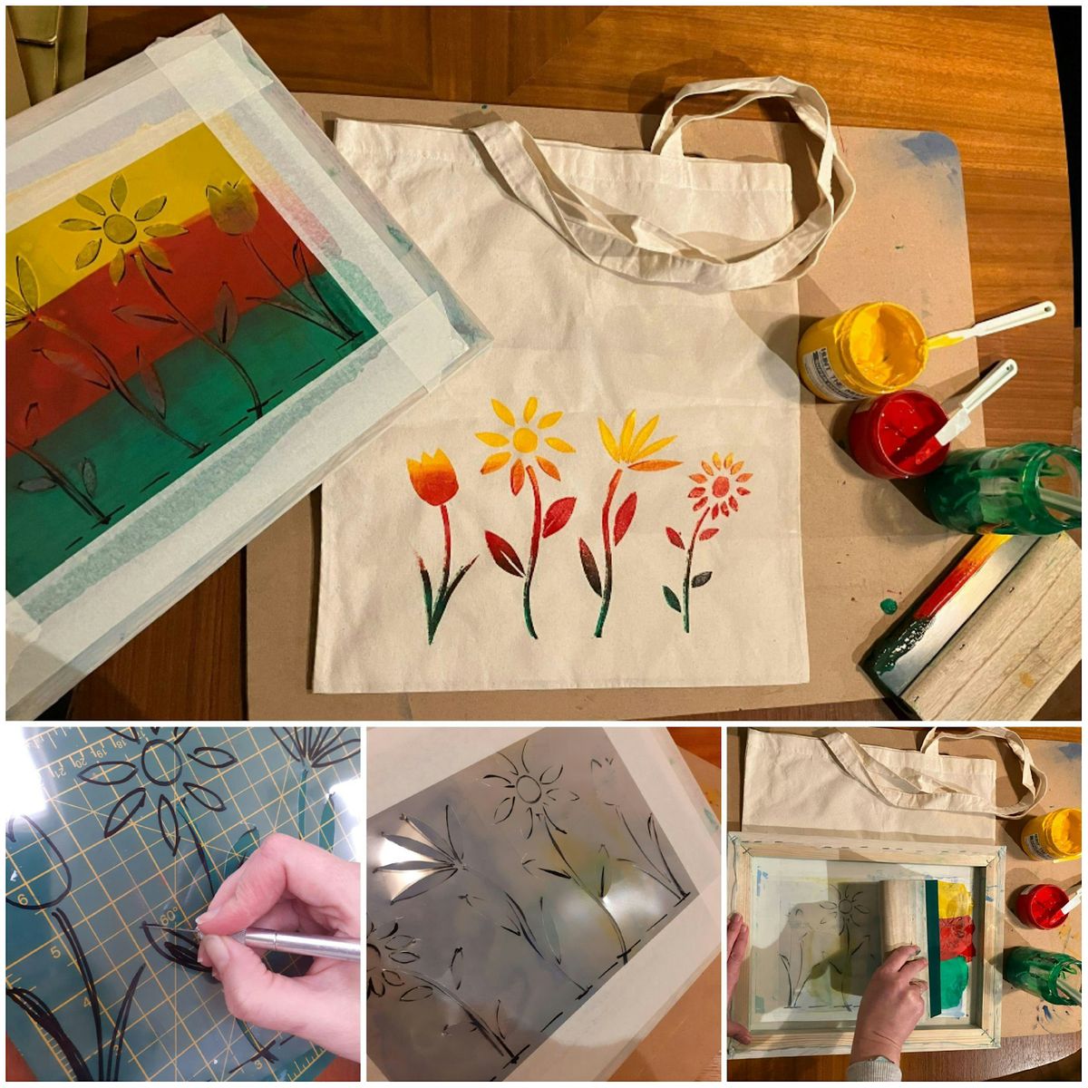 Spring Flowers Tote bag, introduction to silk screen print, Creative ...