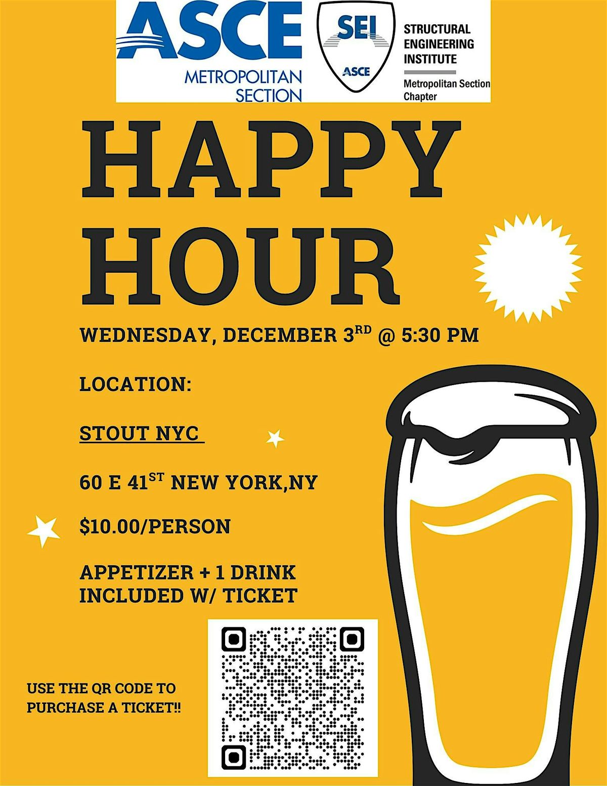 ASCE SEI Metropolitan Section Happy Hour, Stout NYC, New York, 3 ...