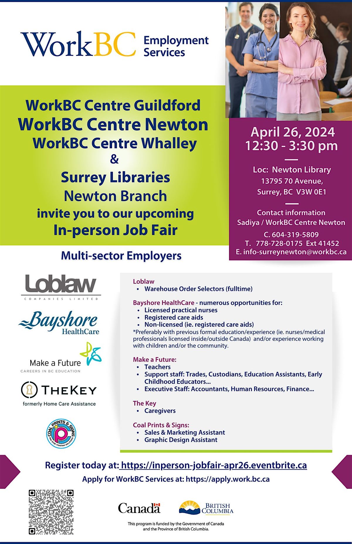 WorkBC In-Person Job Fair at Newton Library / Multi-sector Employers **, Newton Library, Surrey ...