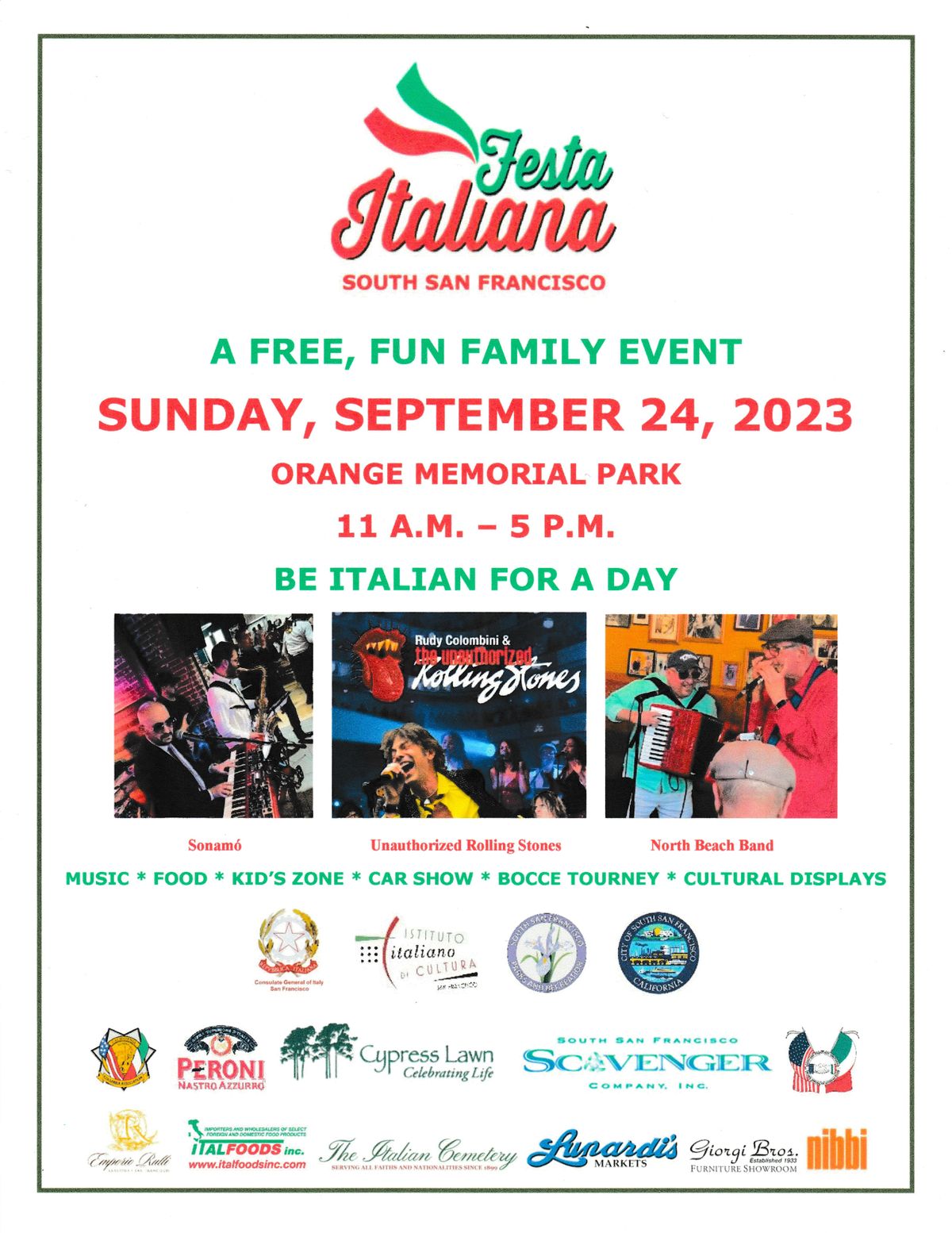 FESTA ITALIANA - SOUTH SAN FRANCISCO, Orange Memorial Park, South San Francisco, 24 September 2023
