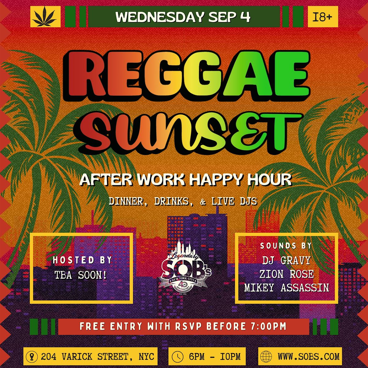 Reggae Sunset: After Work Happy Hour, SOB's, New York, 28 August 2024