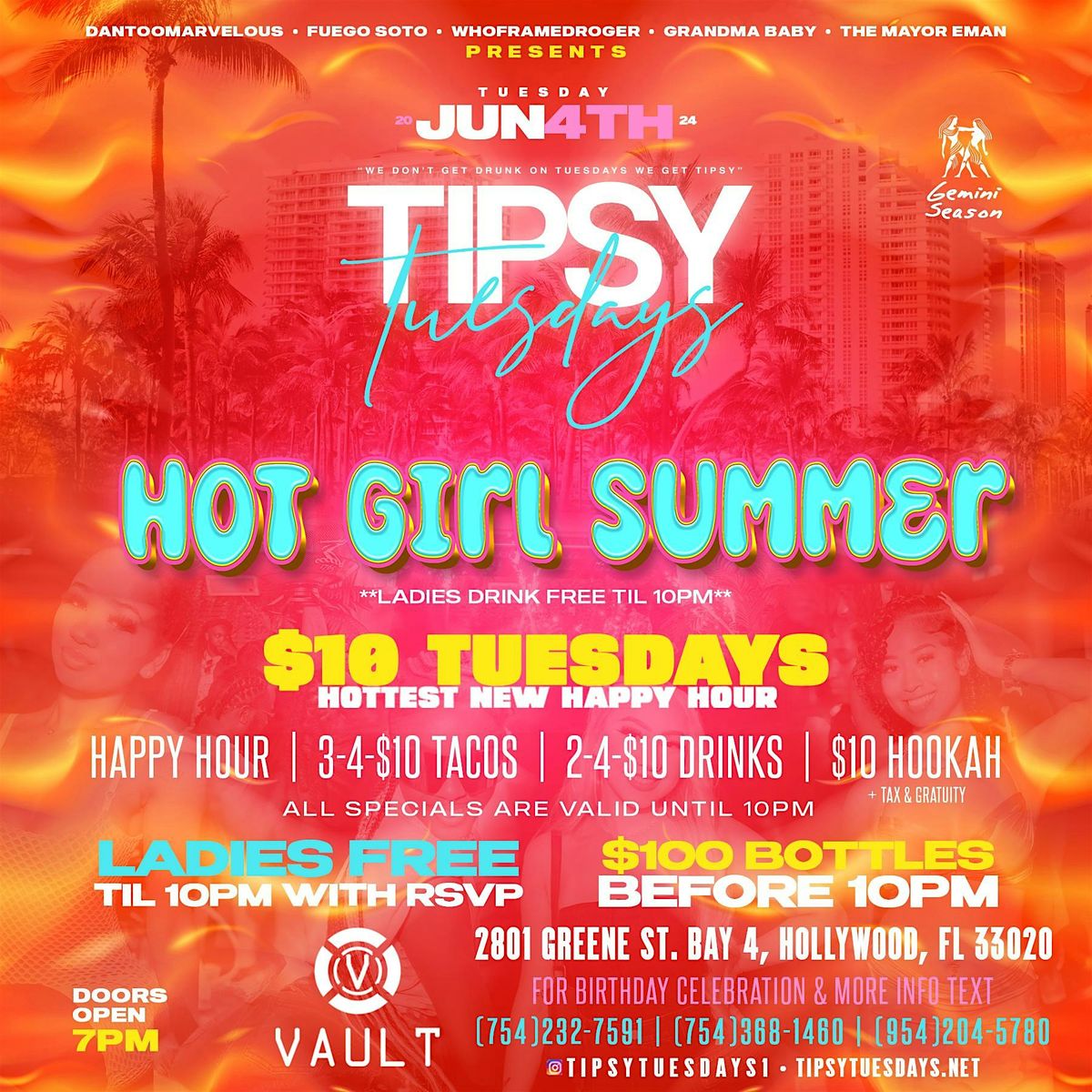 Tipsy Tuesdays Hot Girl Summer Ladies Drink Free Club Vault