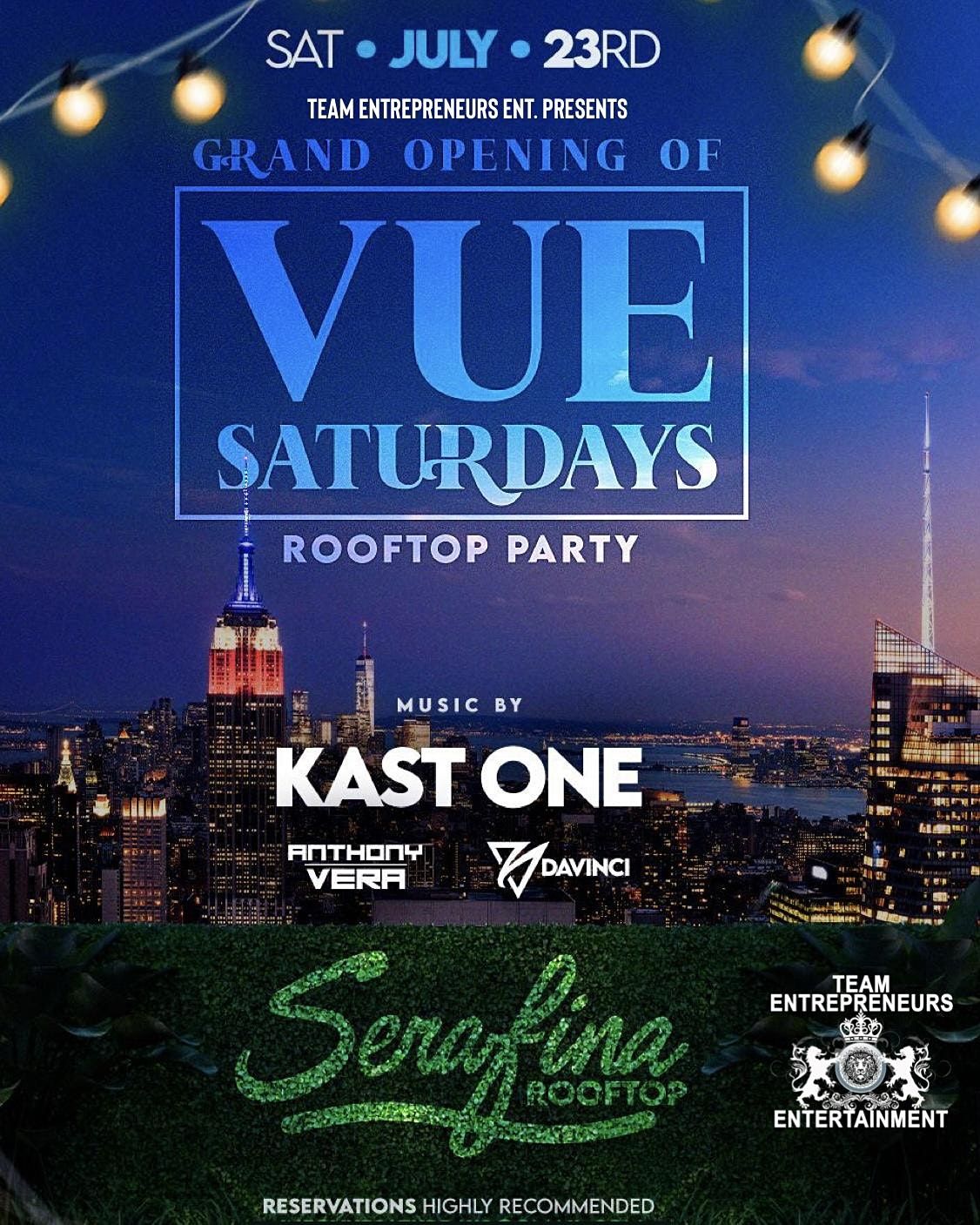 VUE ROOFTOP SATURDAYS, 400 W 42nd St, New York, 13 August to 14 August