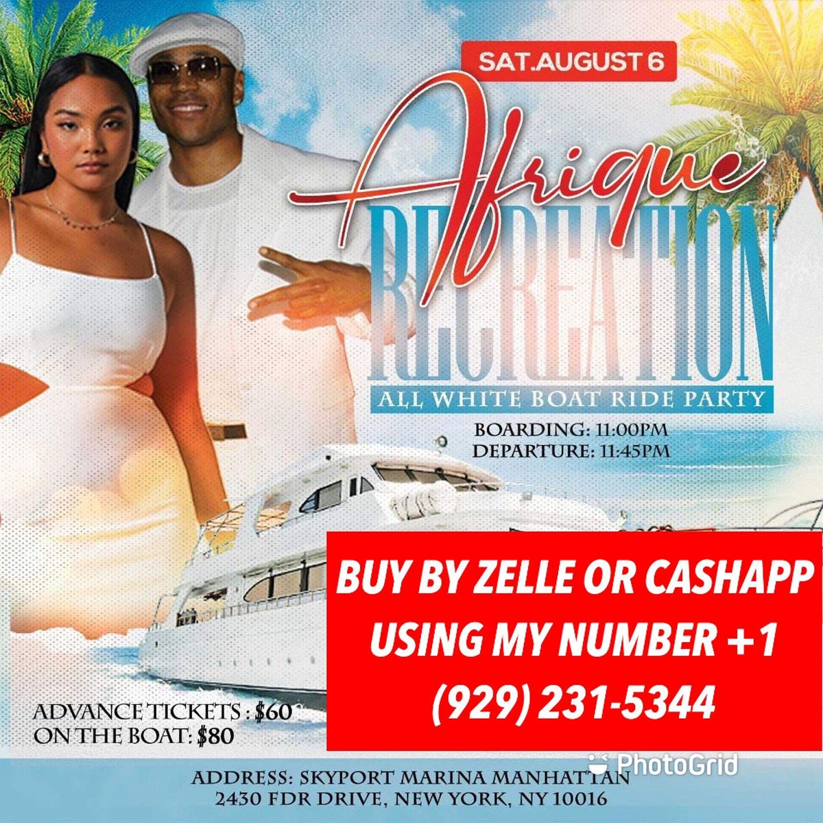 All white boat ride, Skyport Marina, New York, 6 August to 7 August