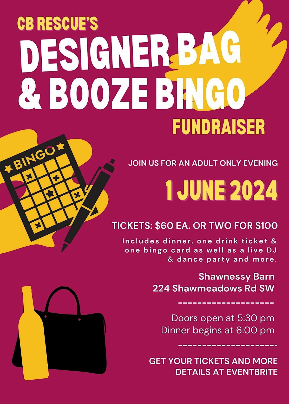 CB Rescue Dinner 80s Dance and Designer Bag and Booze Bingo Fundraiser ...