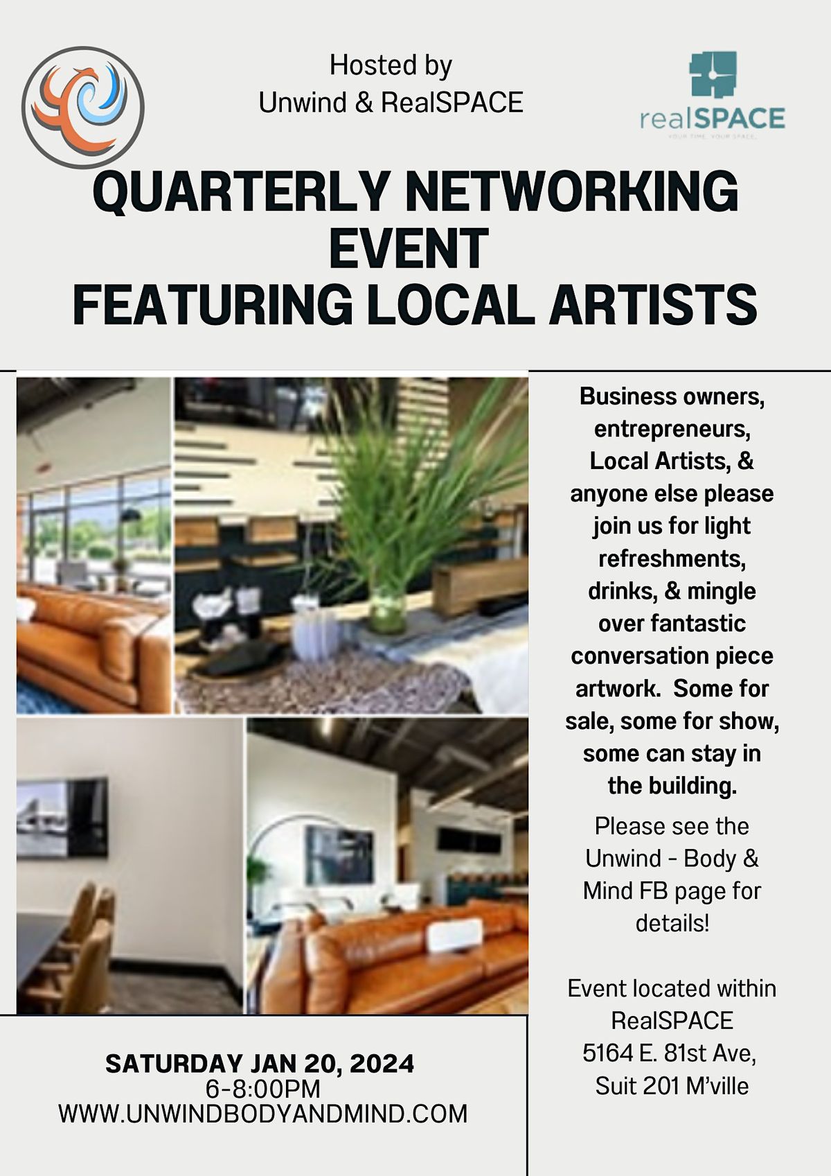 Quarterly Networking Event Featuring Local Artists At RealSPACE, 5164 E 81st Ave, Hobart, 20 ...