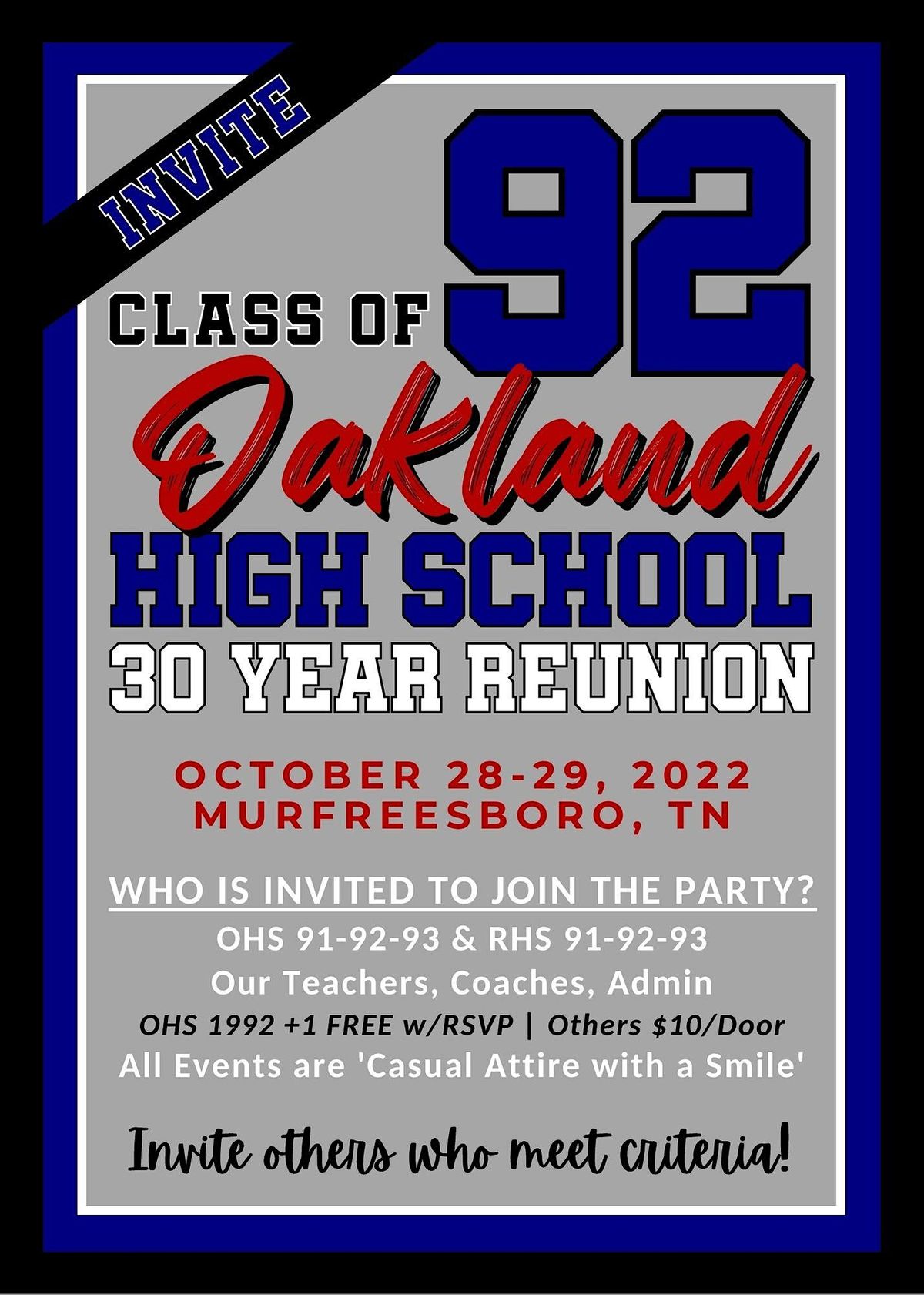 Oakland High School 1992 - 30th Class Reunion 2022, Hop Springs ...