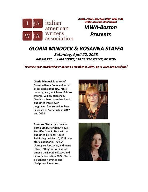 IAWA Open Mic and Speaker Series with Gloria Mindock and Rosanna Staffa ...