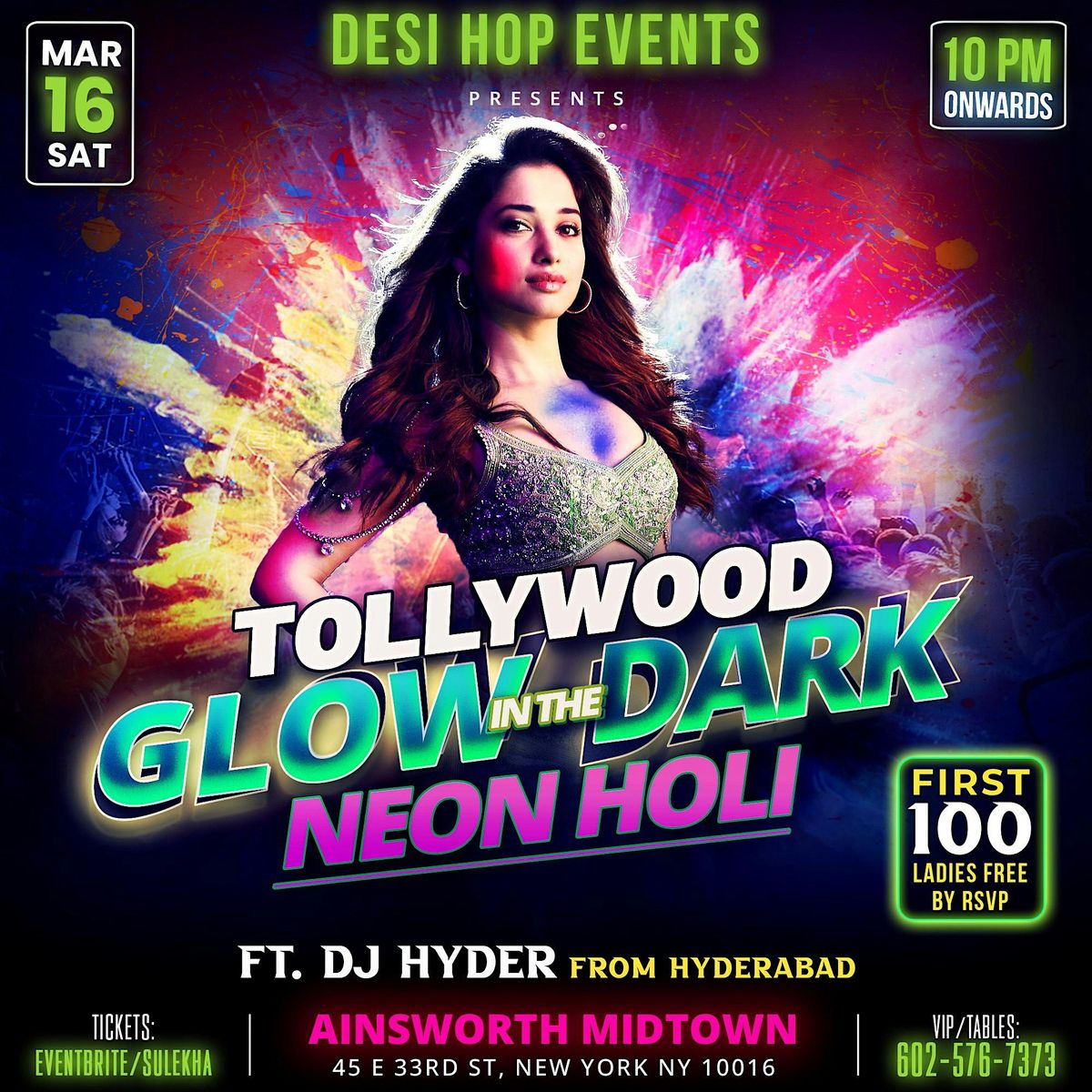 TOLLYWOOD-BOLLYWOOD NEON HOLI ON MARCH 16TH @AINSWORTH NYC, The ...