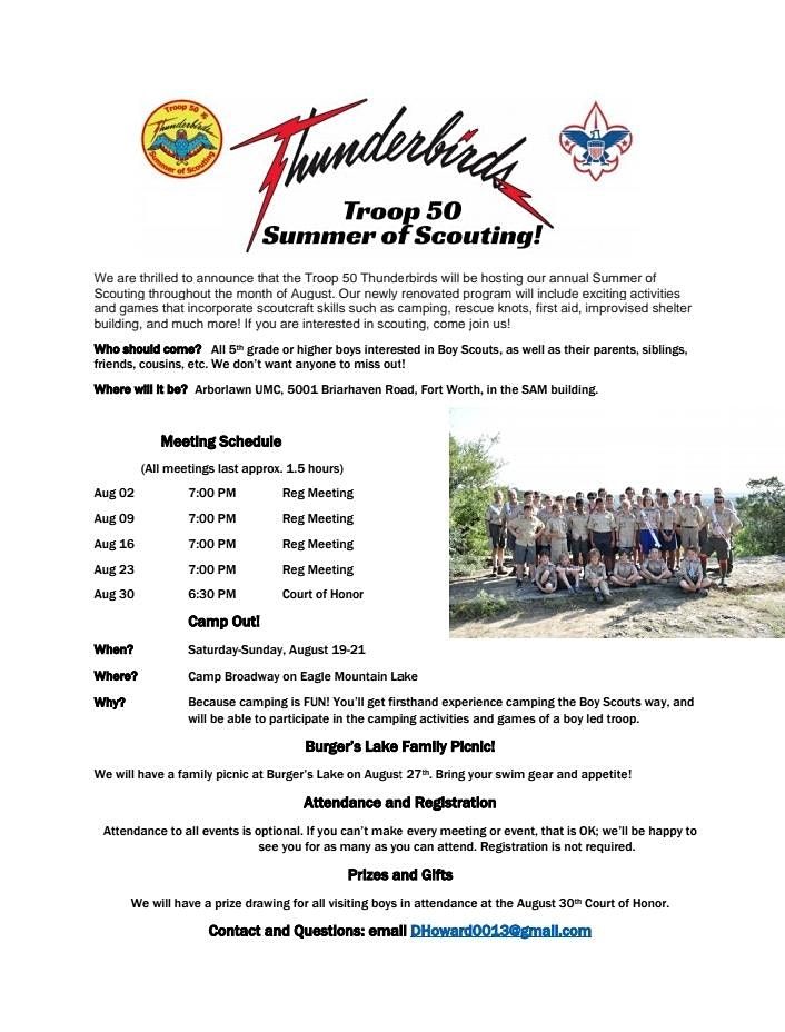 Boy Scouts Troop 50 Thunderbirds Summer of Scouting, Arborlawn United ...