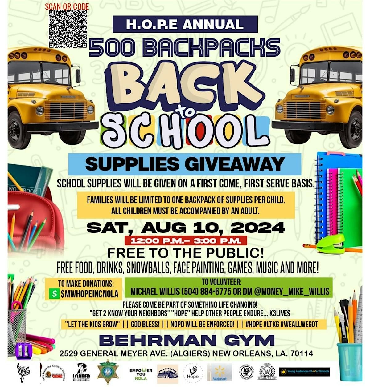 "HOPE" Annual 500 Backpacks Back To School Supplies Giveaway, Behrman ...