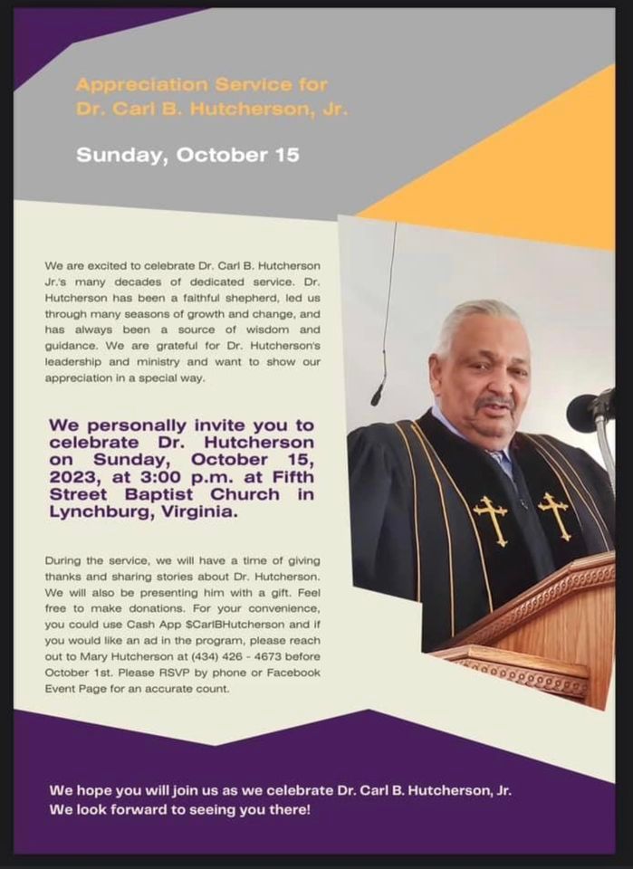 Rev. Dr. Carl B. Hutcherson Jr. Appreciation Service Tickets, 5th ...