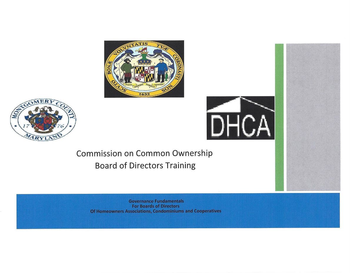 CCOC BOARD OF DIRECTOR TRAINING, DHCA OFFICES Virtual Class, Rockville ...
