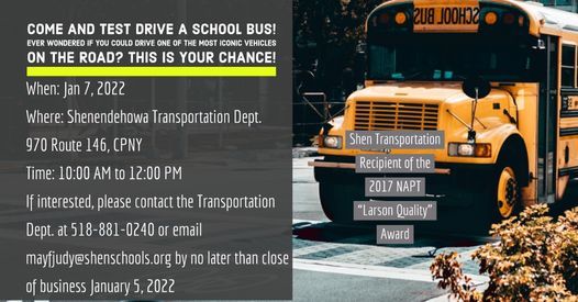 Test Drive A School Bus, Shenendehowa Transportation Department ...