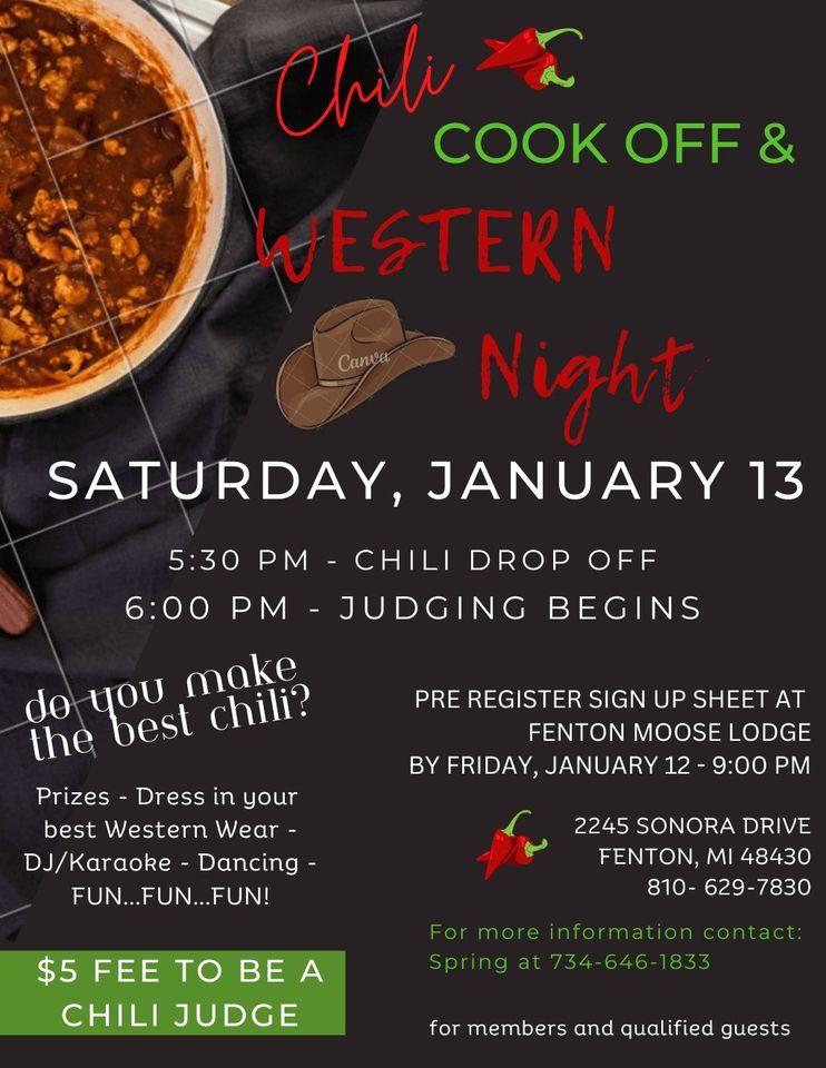 2024 Chili Cook-Off Western Night, Fenton Moose Lodge, 13 January 2024