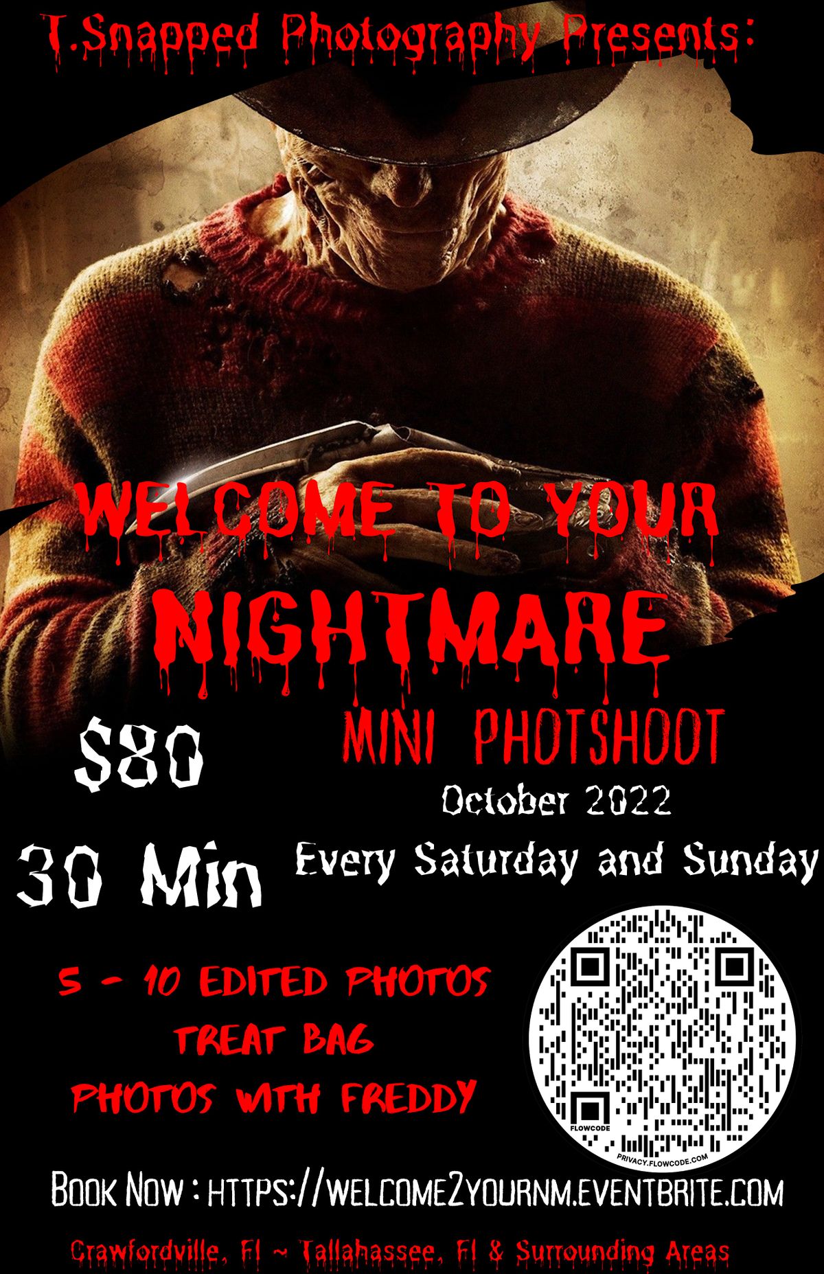 Welcome To Your Nightmare Mini PhotoShoot W/ Freddy Krueger, 24 Country Way, Crawfordville, 15 ...