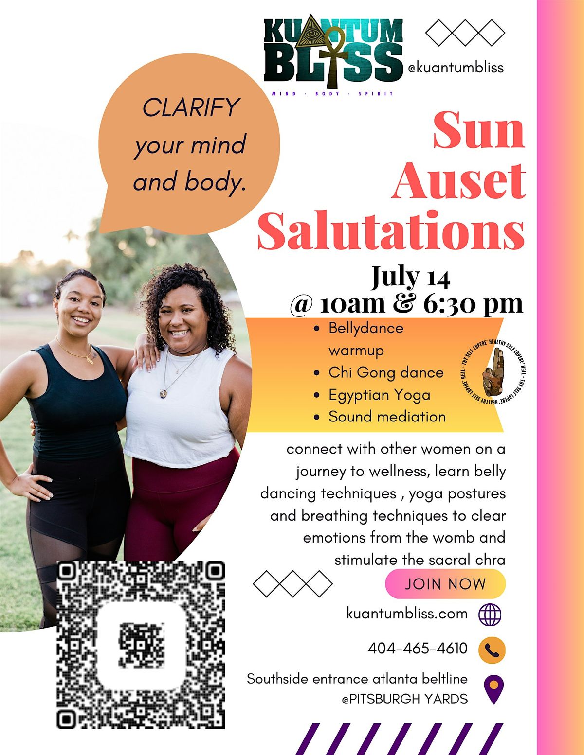 SunAuset self care salutations, Pittsburgh Yards, Atlanta, 14 July 2024