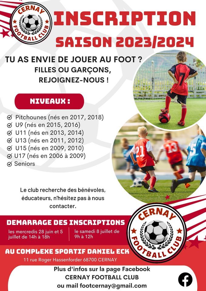 Inscriptions Football saison 2023/2024, Cernay Complexe Sportif Daniel ...