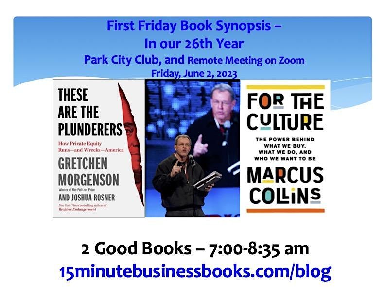 First Friday Book Synopsis, June 2, 2023, Park City Club, Dallas, 2 ...