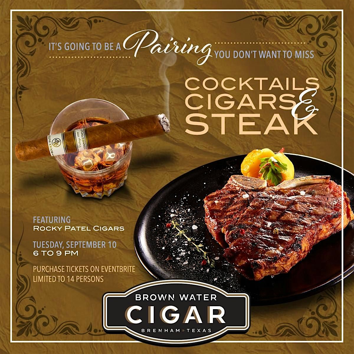 Cigar and Steak Night with Rocky Patel Cigars, Brown Water Cigar Bar ...