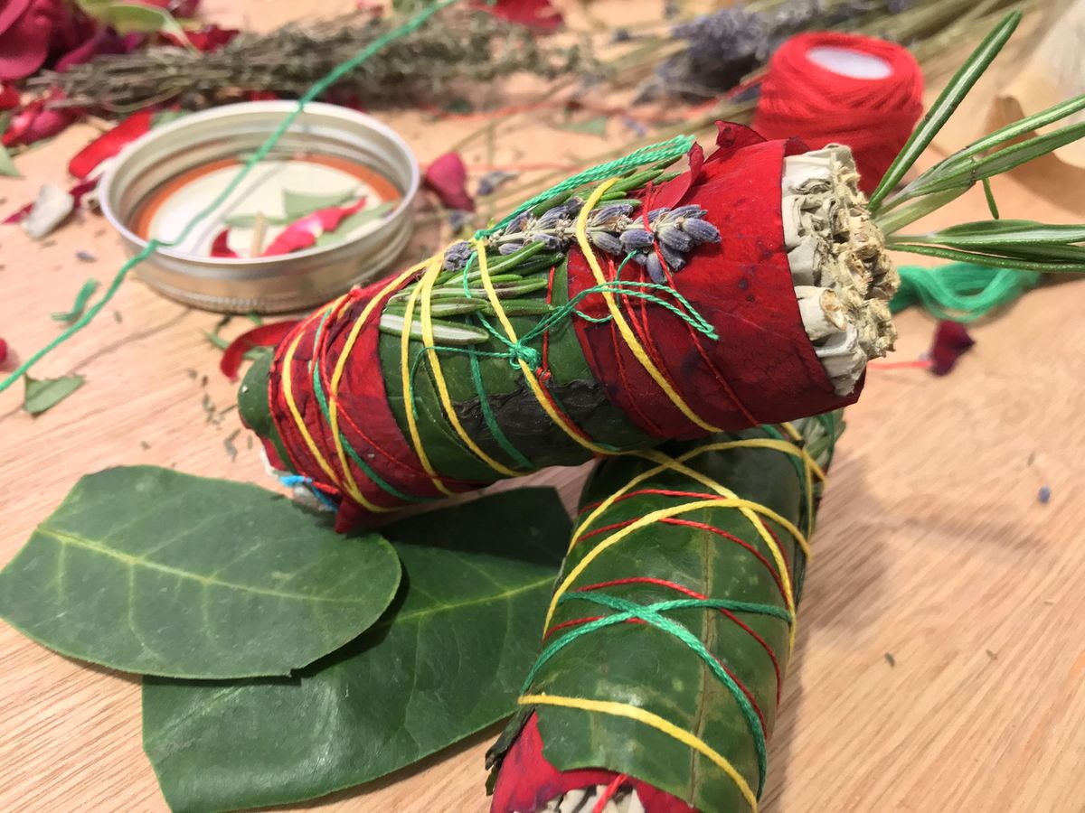 Wrapping Sage Bundles with fresh and dry herbs, Casa NerdDNA, Tulum, 18 ...