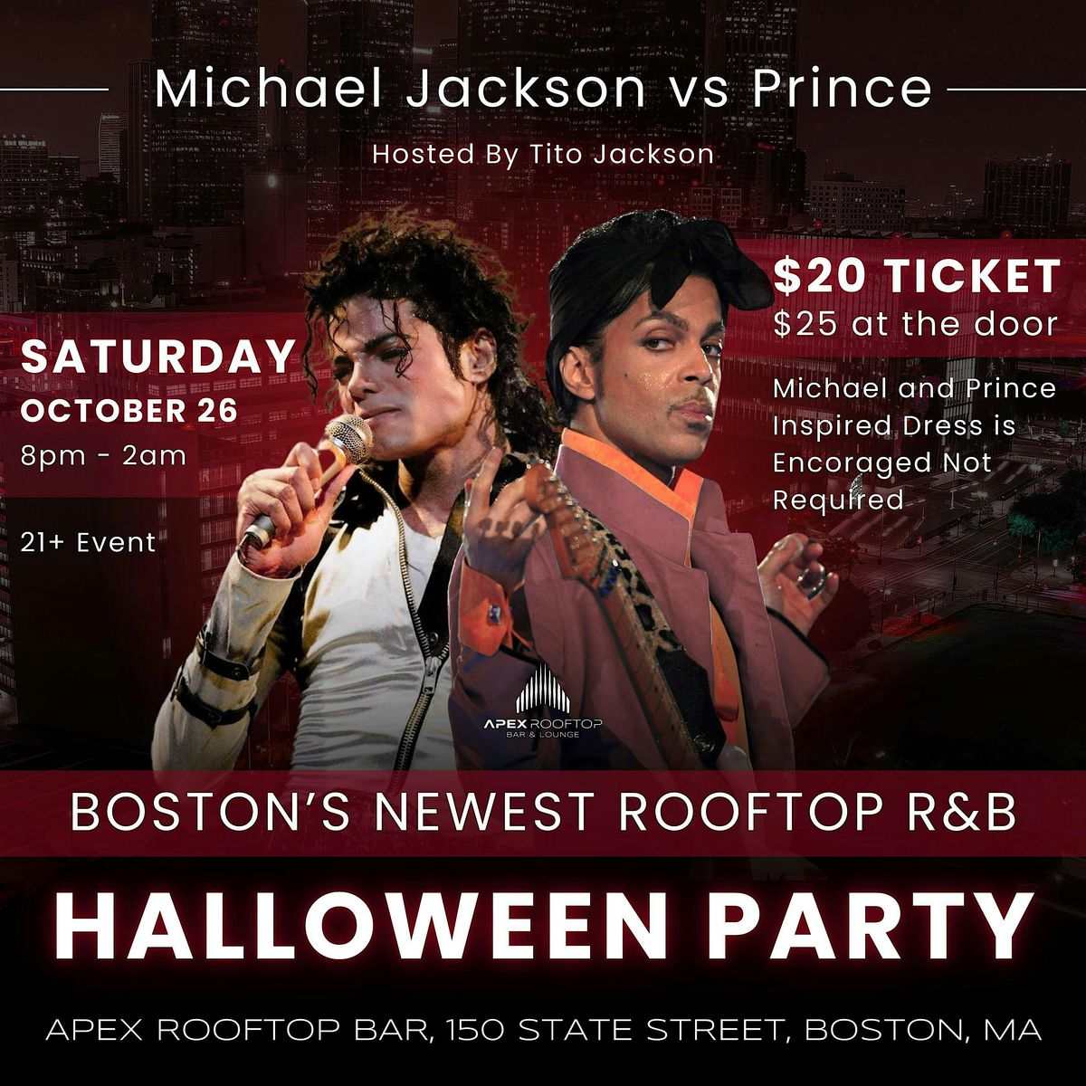 Apex Noire Michael Jackson VS Prince Party, Apex Rooftop Bar and Lounge ...