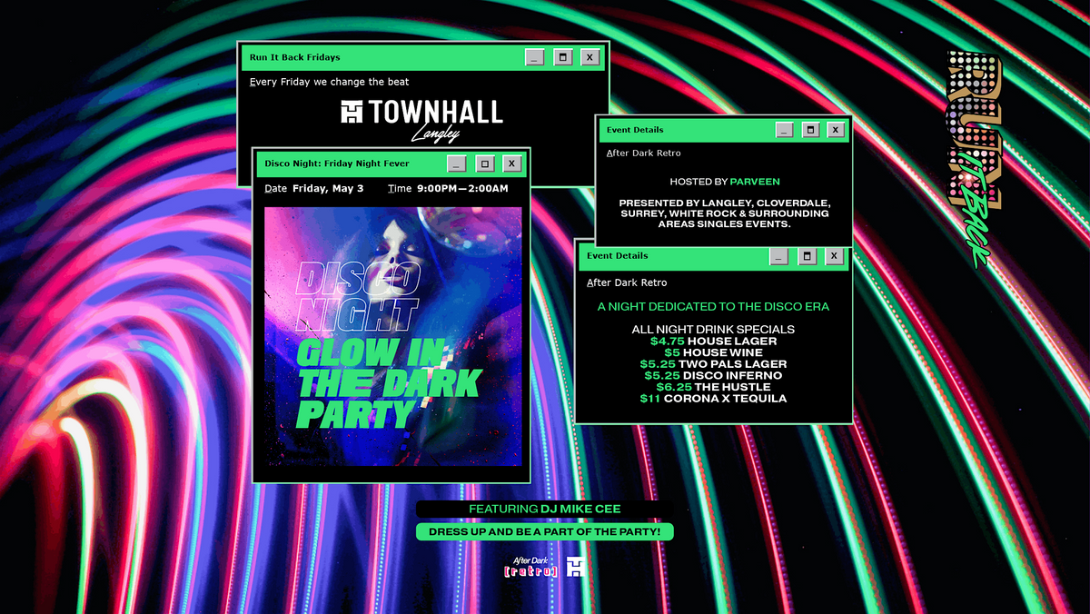 DISCO NIGHT GLOW IN THE DARK PARTY AT RUN IT BACK FRIDAYS, Townhall ...