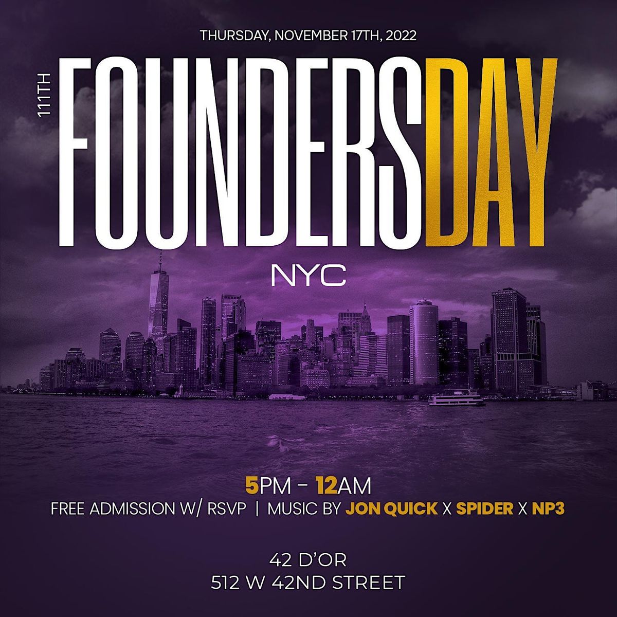 Founders Day NYC (111th), 42 d'Or, New York, 17 November to 18 November